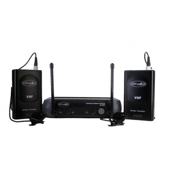 Sistema Inalámbrico Vhf Con 2 Microfonos Lavalier Prodb Aliagasonido